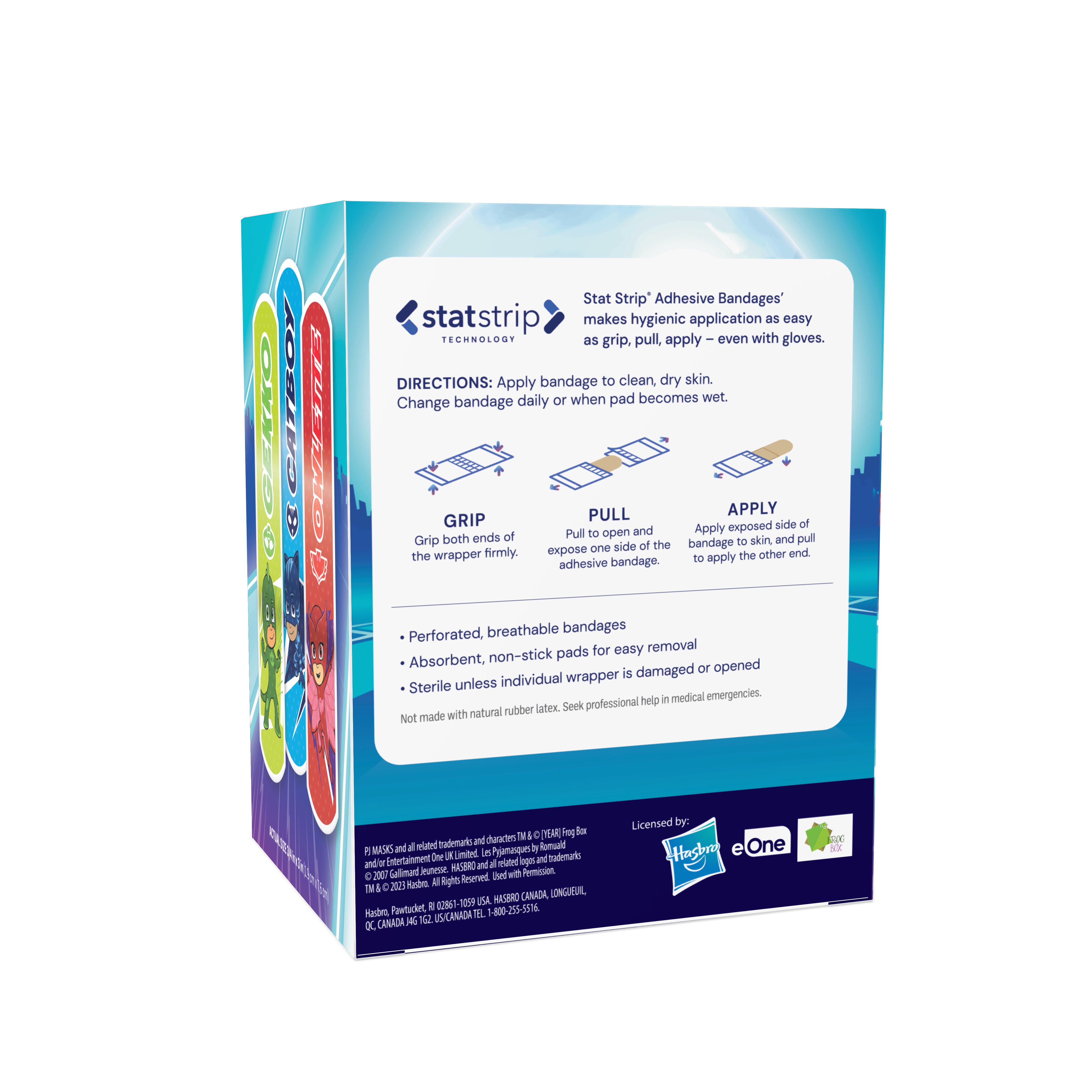 Sterile PJ Masks™ Adhesive Bandages with Stat Strip®, 3/4" x 3"