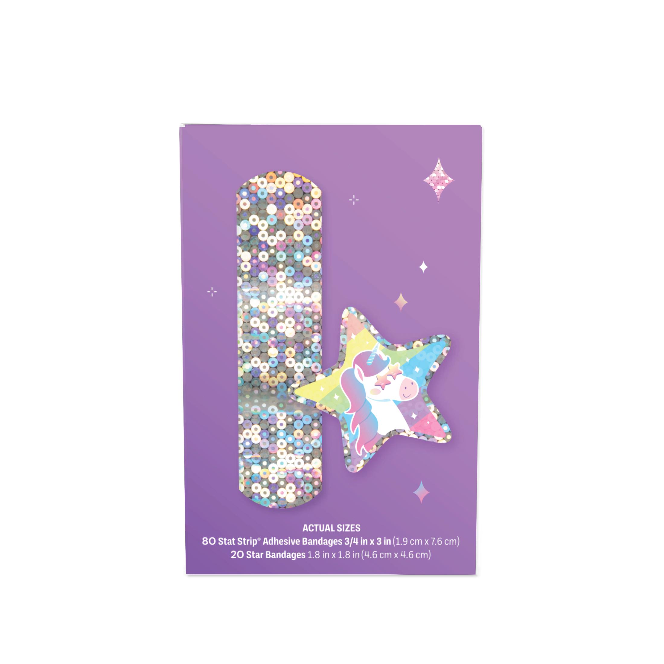 Sterile Design Series Glitter & Stars Adhesive Bandages with Stat Strip ...